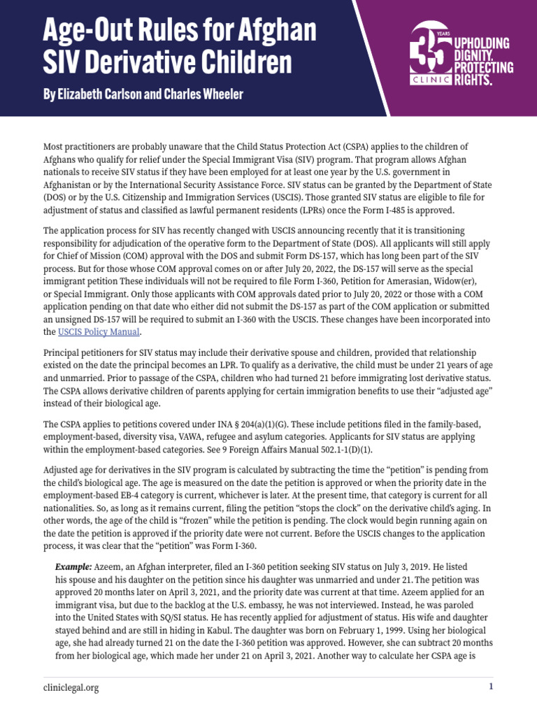 Age-Out Rules For Afghan SIV Derivative Children-2024-0207 | PDF ...