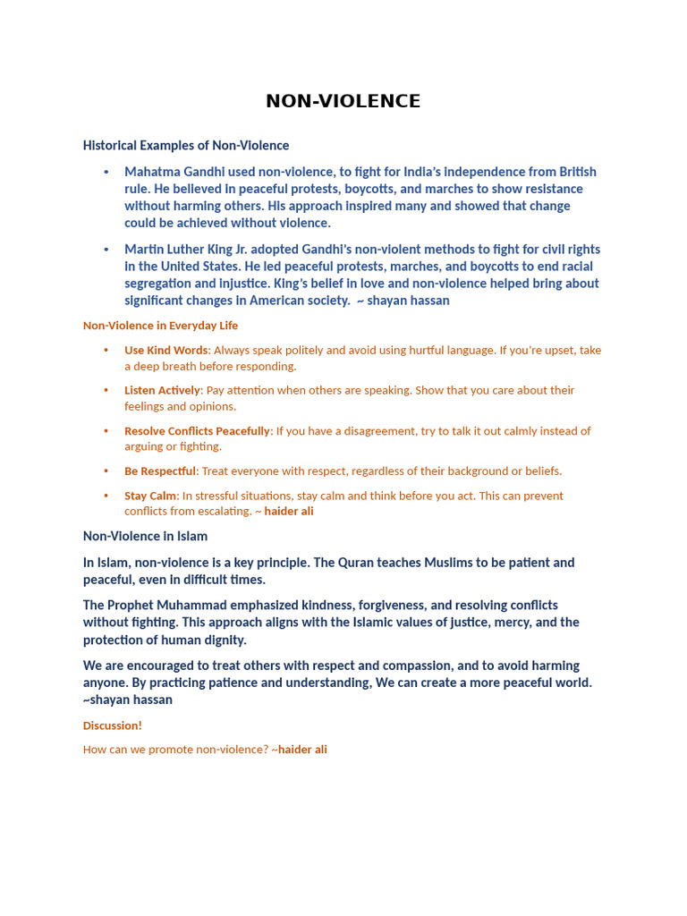 Promoting Non-Violence: Historical and Practical Insights | PDF