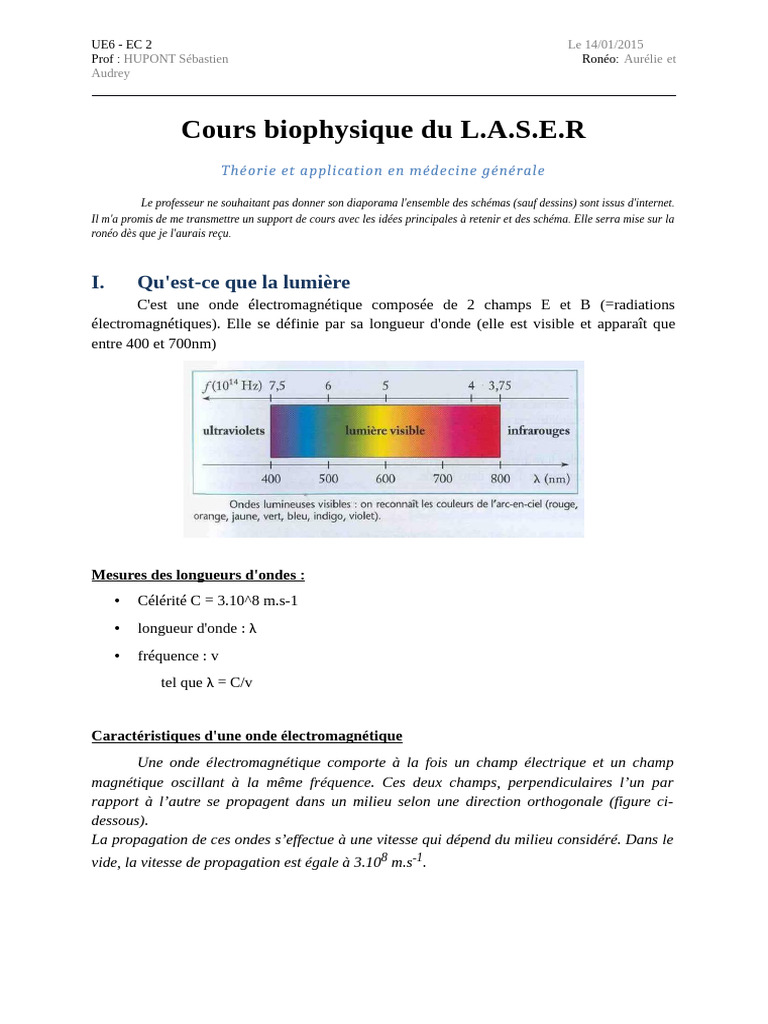 Introduction à la biophysique du laser | PDF | Laser | Lumière