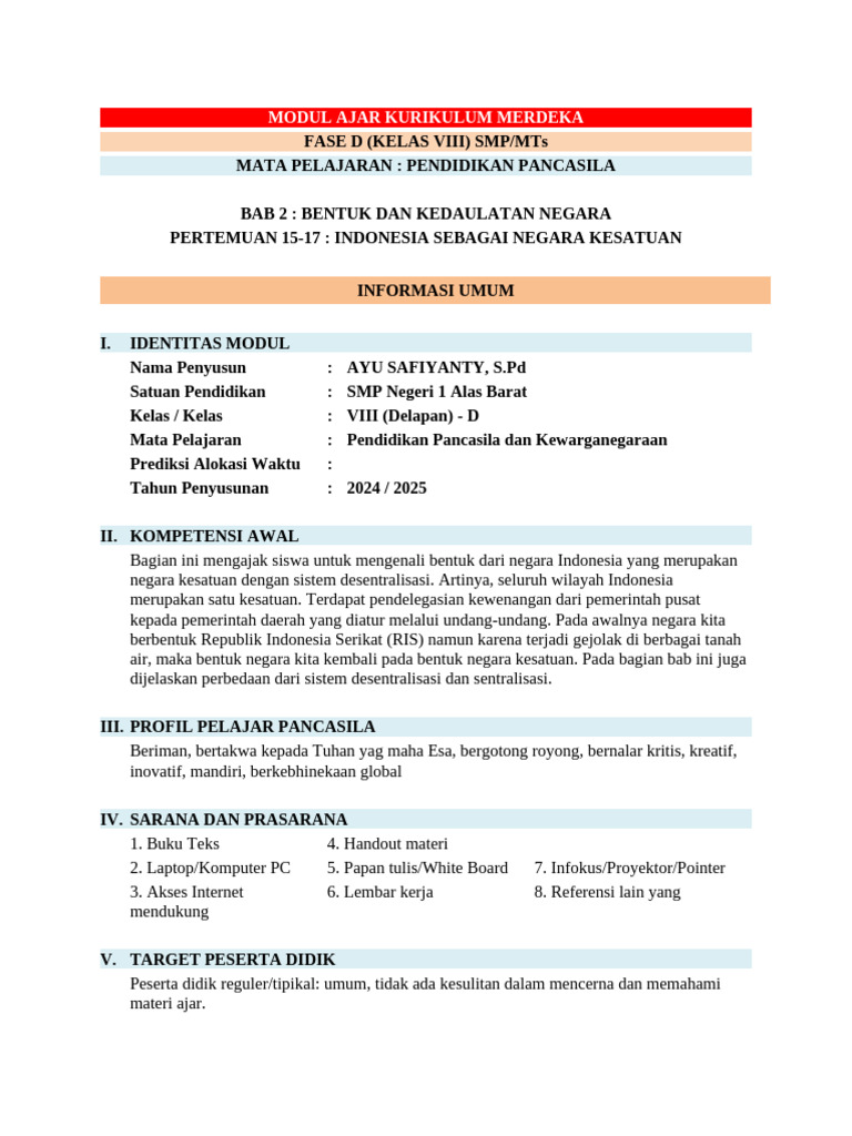 MODUL AJAR KURMER K.8 | PDF