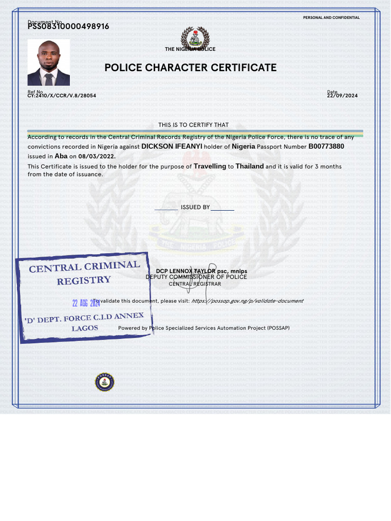 Nigeria Police Character Certificate | PDF