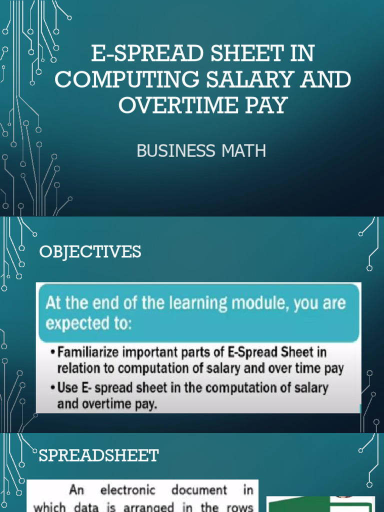 E Spread Sheet in Computing Salary and Overtime Pay | PDF | Spreadsheet Software | Incremental ...