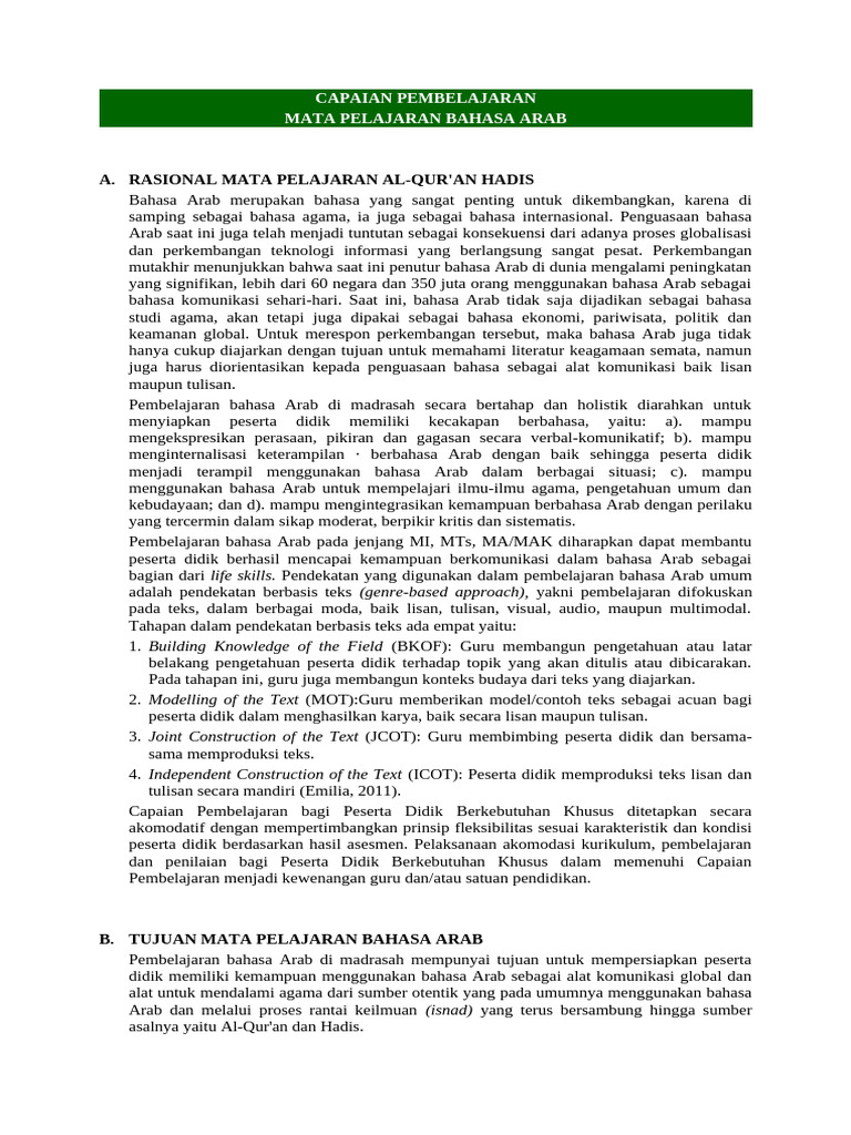 CP Bahasa Arab Fase D MTs | PDF