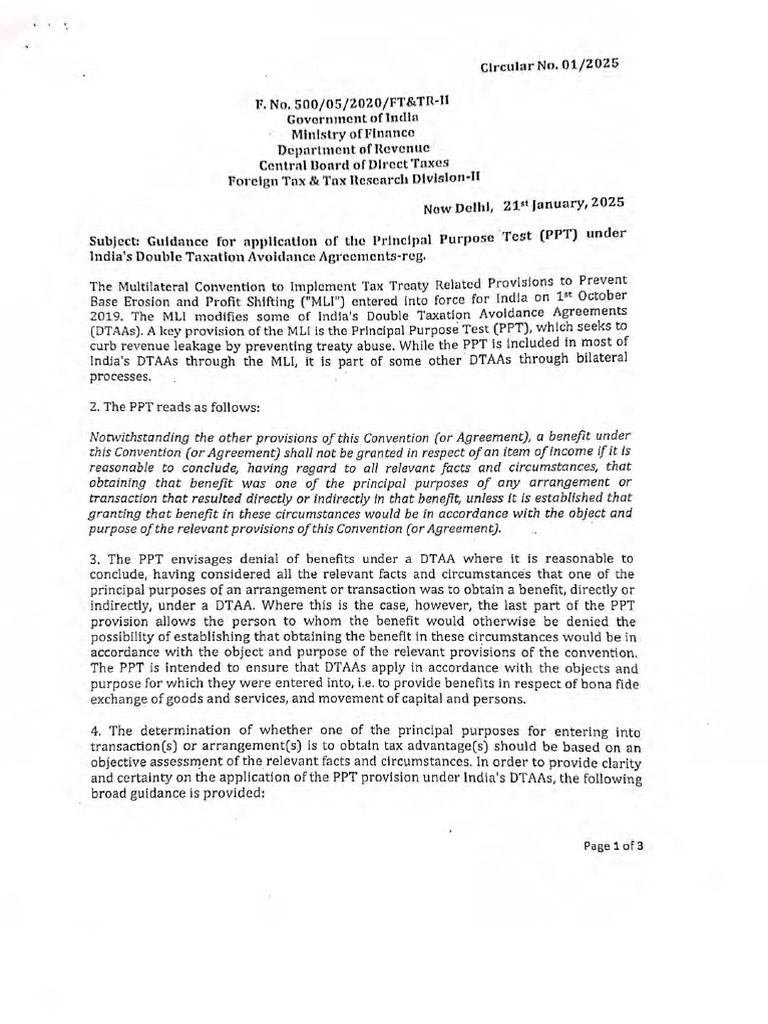 Guidance on India's Principal Purpose Test | PDF | Tax Treaty | Double ...