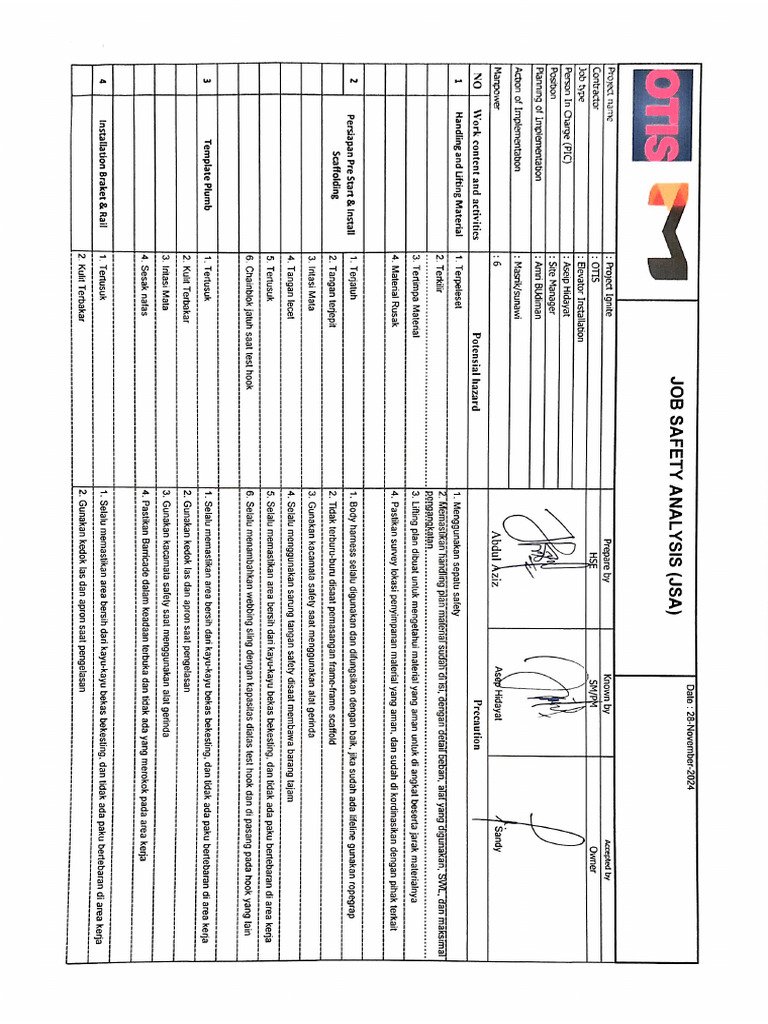 JSA Installation Elevator PDF | PDF