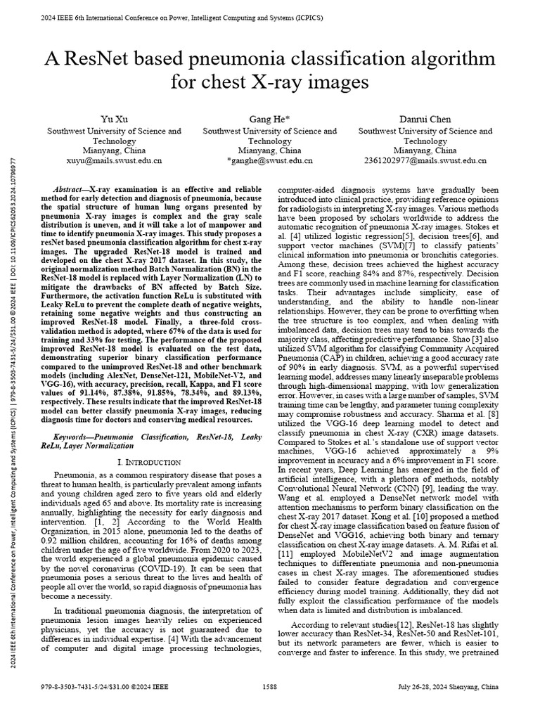 A_ResNet_Based_Pneumonia_Classification_Algorithm_for_Chest_X-Ray_Images | PDF | Support Vector ...