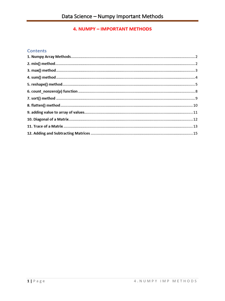 Numpy - Important Methods | PDF | Matrix (Mathematics) | Linear Algebra