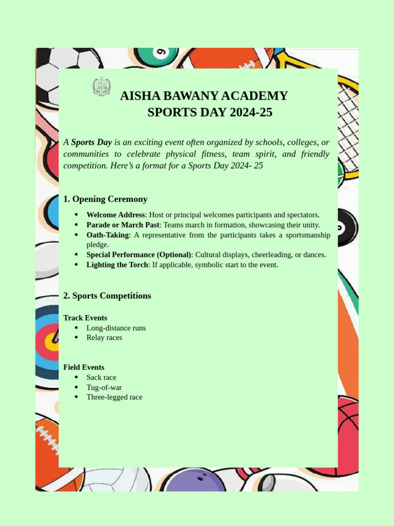 Aisha Bawany Academy Sports Day 2024-25 | PDF
