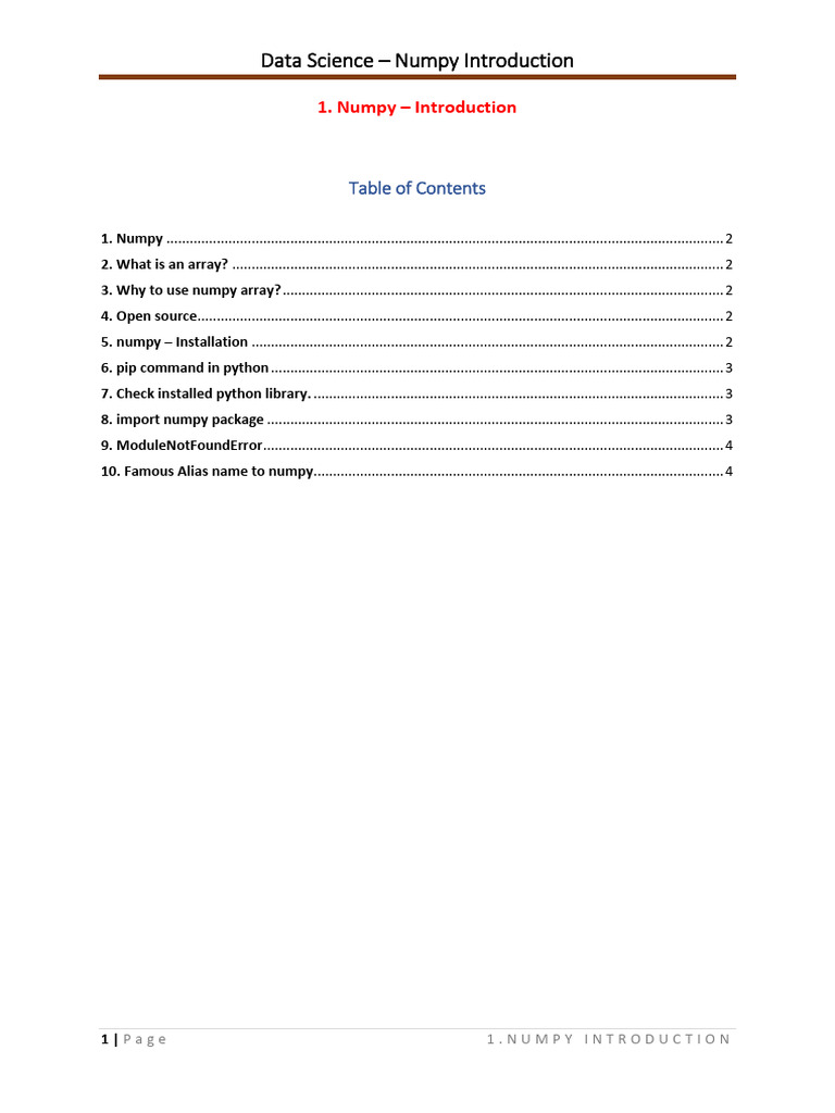 1. NUMPY - INTRODUCTION | PDF | Computer Science | Software Engineering 1. NUMPY - INTRODUCTION | PDF | Computer Science | Software Engineering