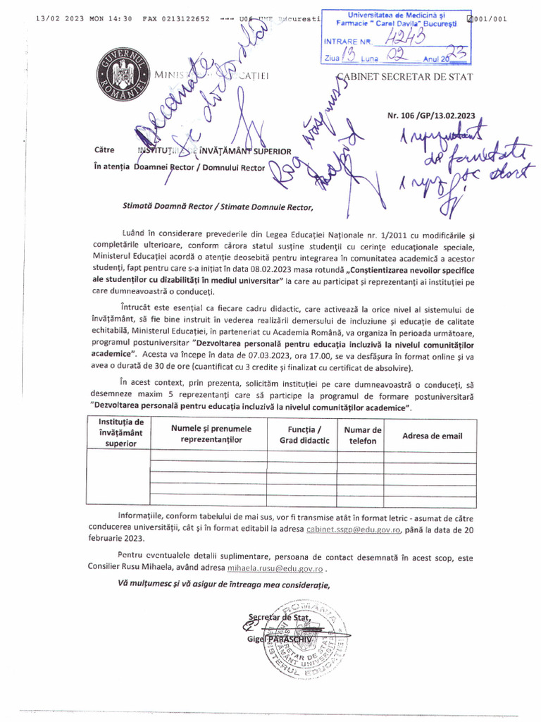 Solicitare Ministerul Educației | PDF
