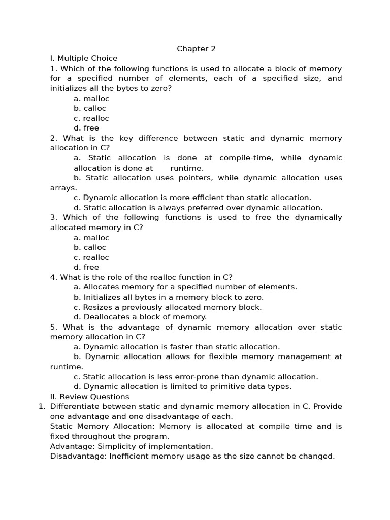 C Dynamic Memory Allocation Quiz | PDF | Pointer (Computer Programming) | Software