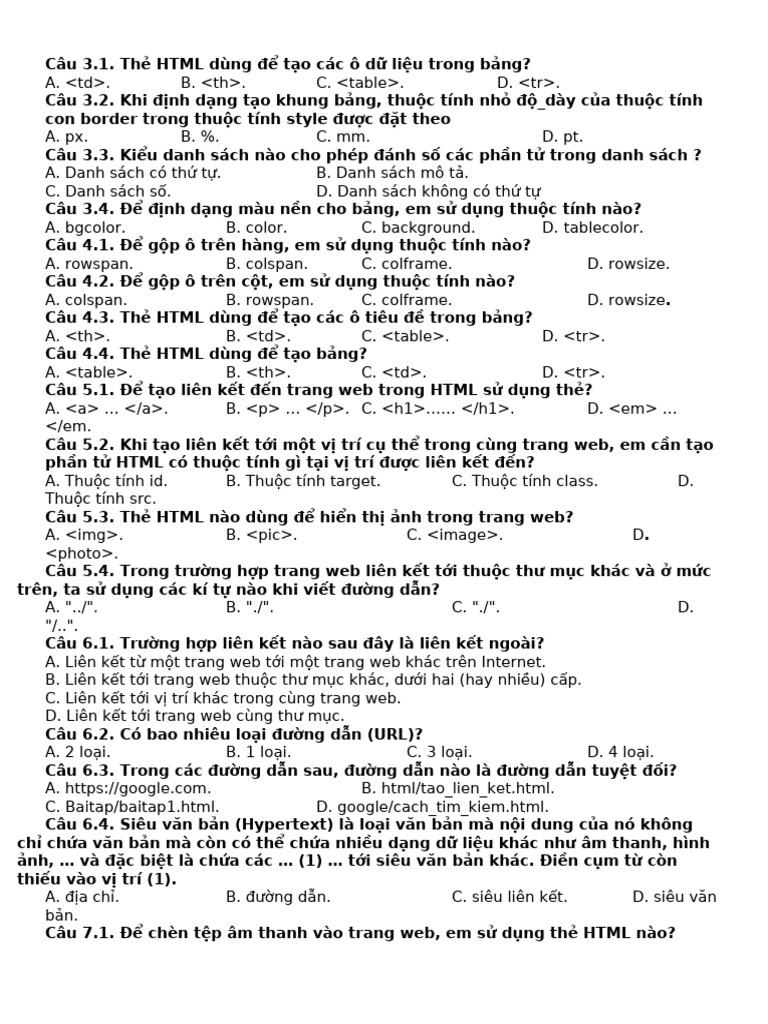 trắc nghiệm tin cuối hk1 | PDF