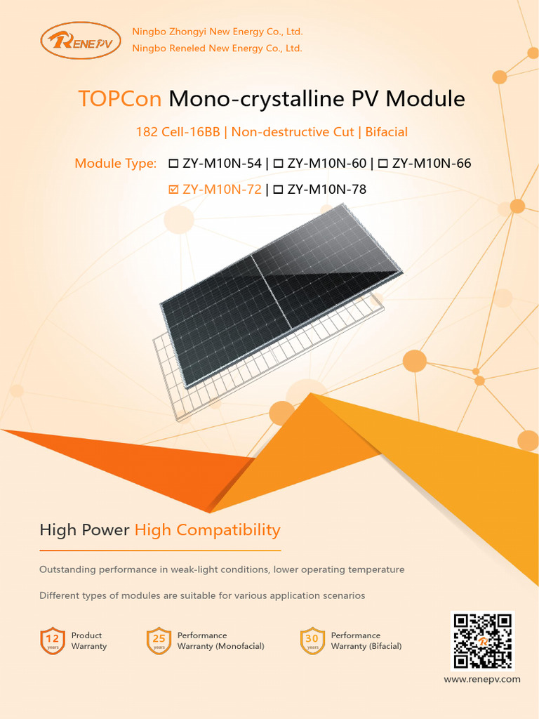 ZY570M10NHB-144 PV Module Datasheet | PDF | Solar Panel | Photovoltaics
