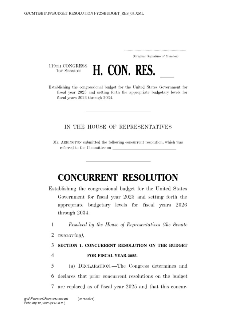 FY 2025 Congressional Budget Resolution | PDF | Baseline (Budgeting ...