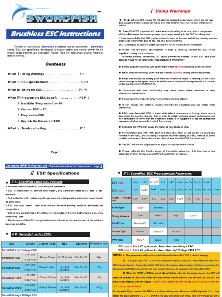 Swordfish ESC manuals | PDF