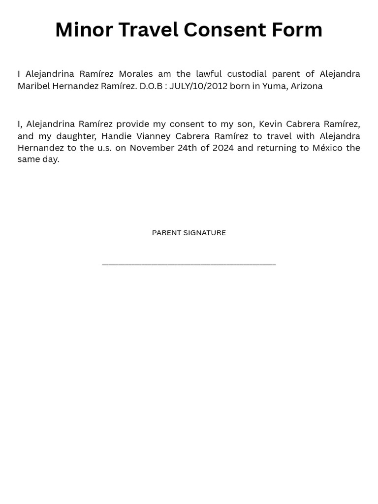 Minor Travel Consent Form | PDF