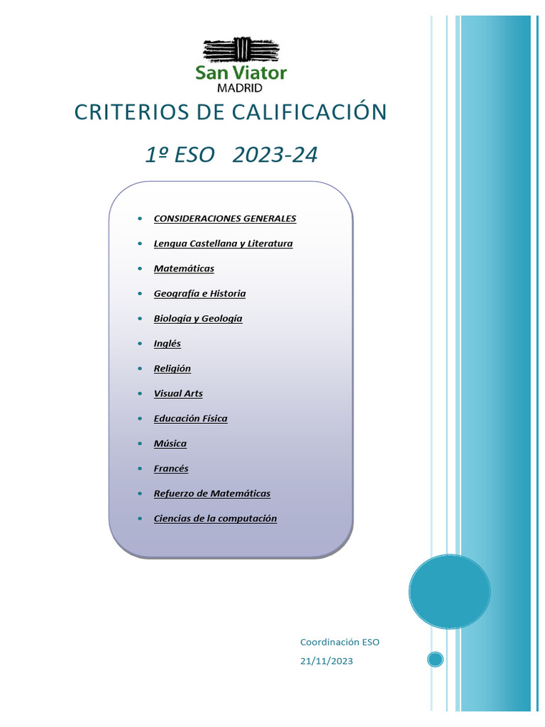 Criterios de Calificación 1º Eso. | PDF | Evaluación | Matemáticas
