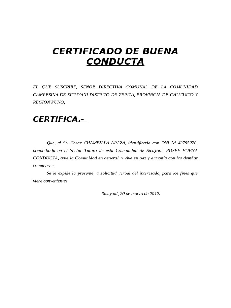 Certificdo de Buena Conducta | PDF