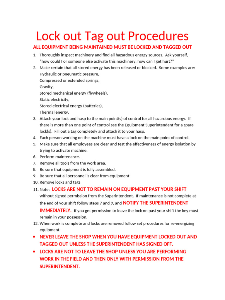 Sample Write Up LOTO Procedures | PDF