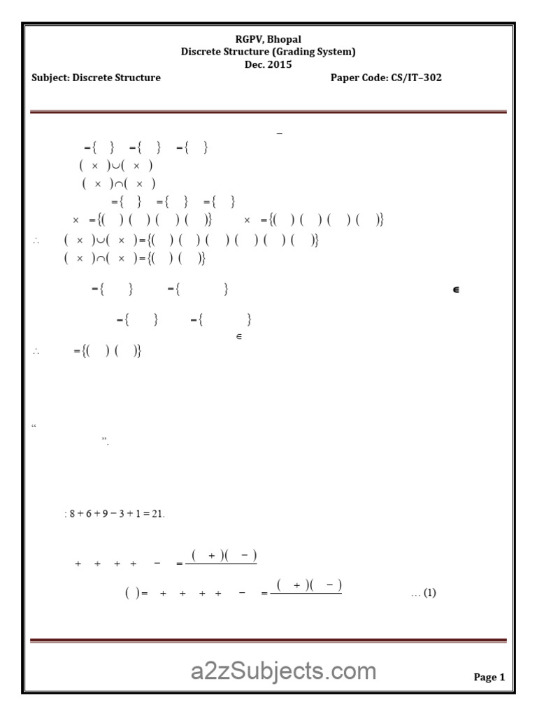 RGPV Cs-It-302 Solution Discrete Structure Dec 2015 | PDF | Group ...