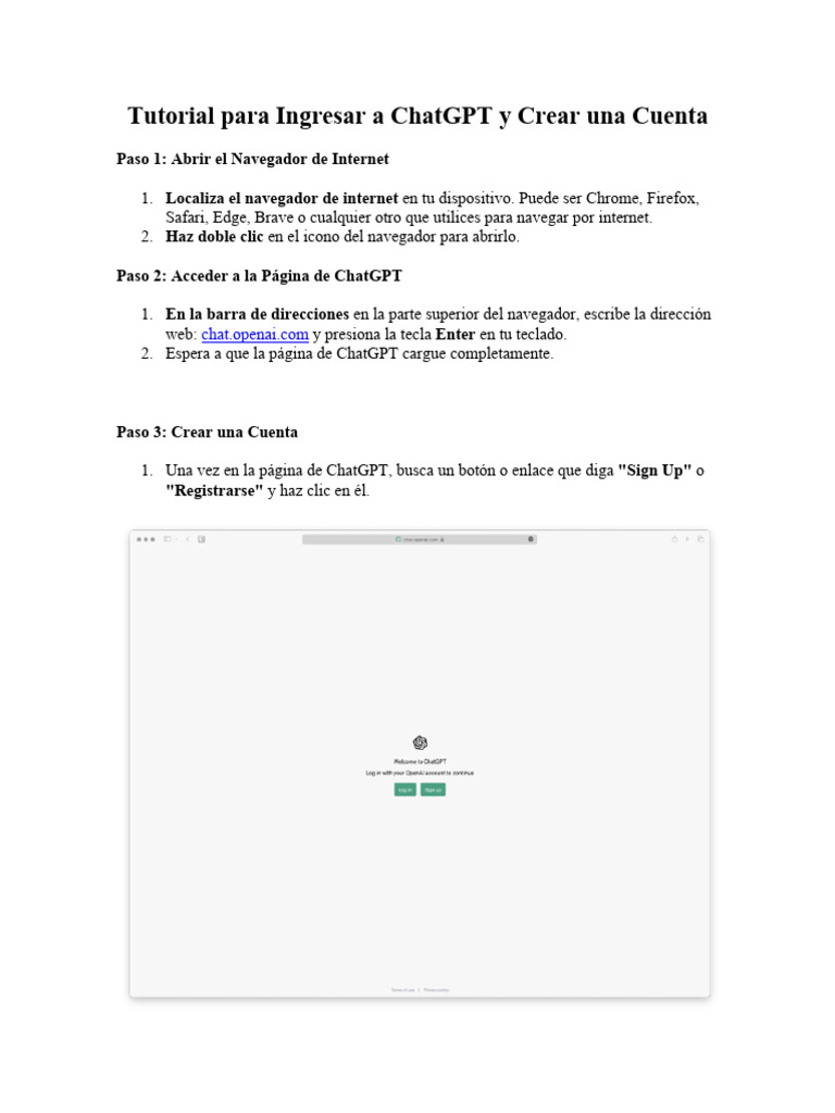 Tutorial para Ingresar A ChatGPT y Crear Una Cuenta | PDF