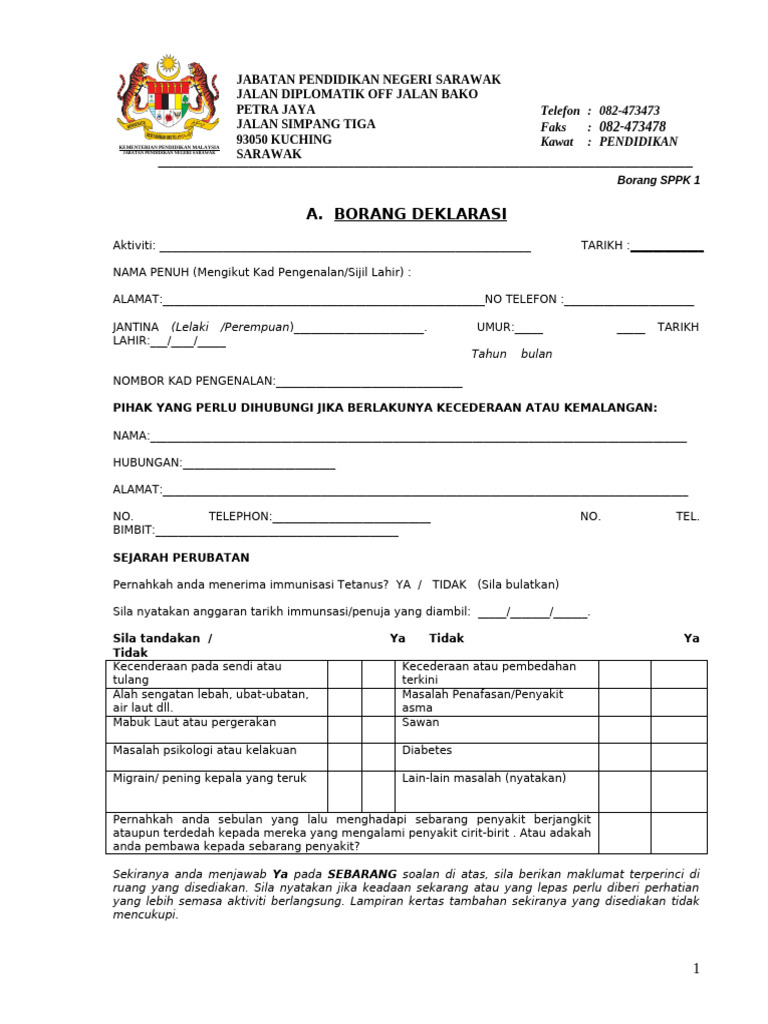 Borang Deklarasi JPN Sarawak | PDF