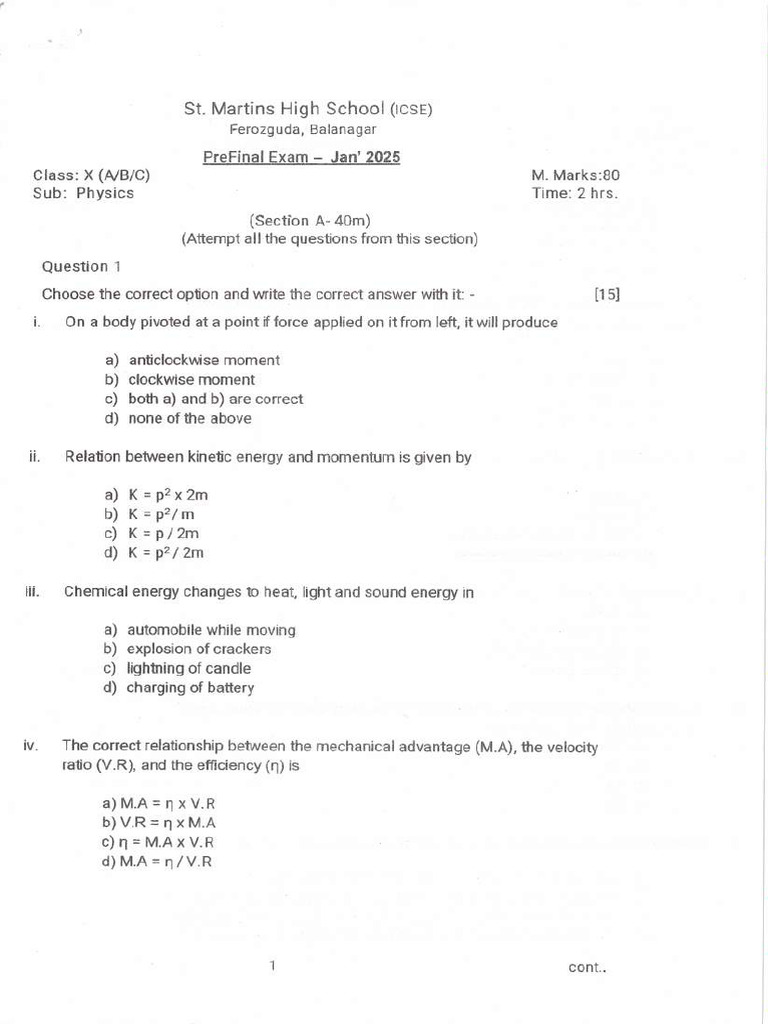 Pre-Final Physics Exam January 2025 | PDF | Physical Sciences | Physics