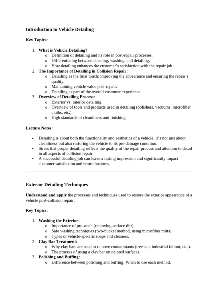 Vehicle Detailing: Techniques & Importance | PDF