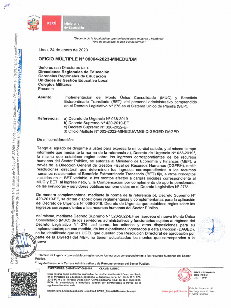 Oficio Multiple #00004-2023-Minedu-Dm | PDF