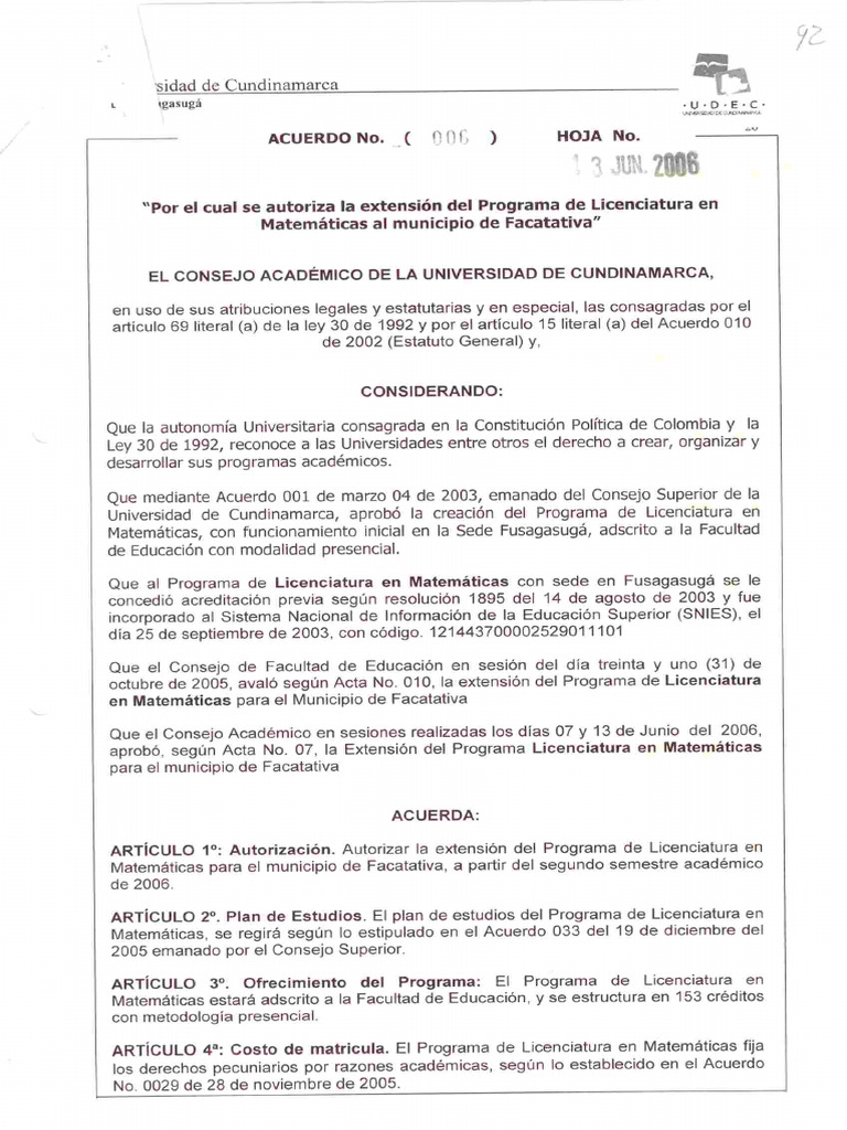 Acuerdo 006 - Jun 13 2006 | PDF