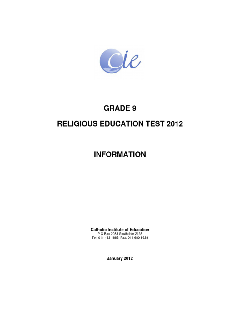 Grade 9 RE Test Information 2012 | PDF | Multiple Choice | Classroom