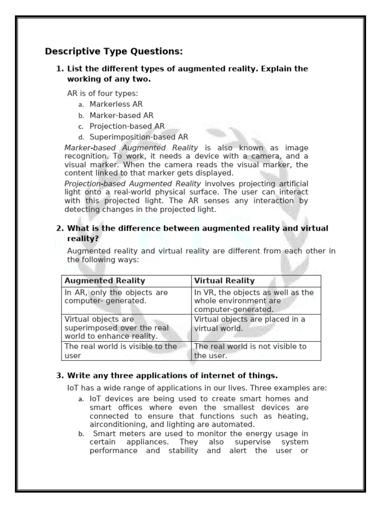 AR Types, IoT Apps, AI Challenges | PDF | Augmented Reality | Internet ...