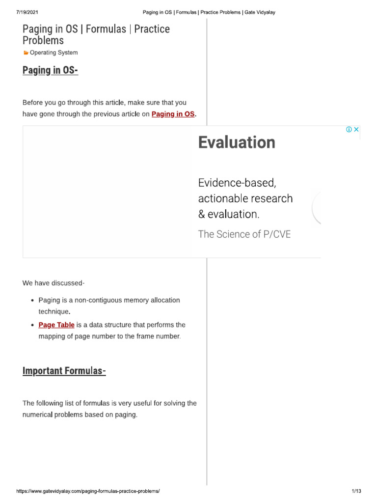 Paging Formulas | PDF