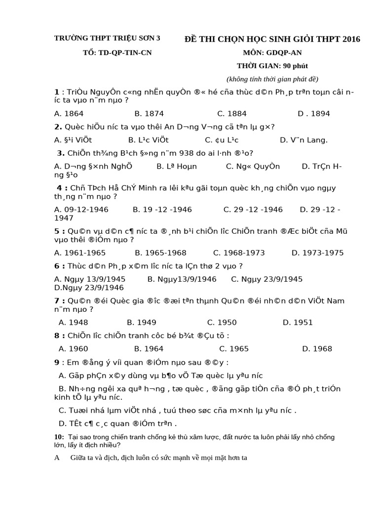 Giao Duc Quoc Phong An Ninh 10 de Thi Chon HSG | PDF