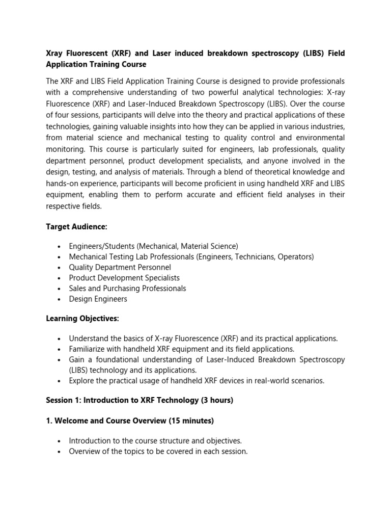 XRF and LIBS Field Application Training Course Detail Sylabus | PDF ...