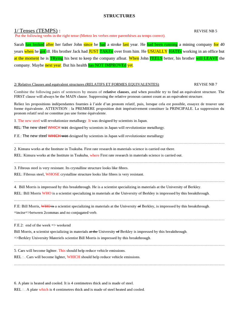 L3 Grammar Practice Méca-G Ind - GC 24-25 | PDF | Linguistics | Grammar