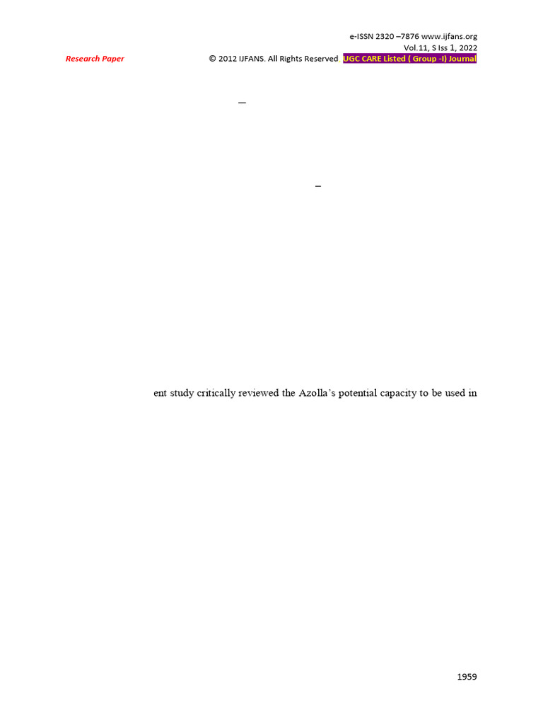 Azolla: As A Source of Biofertilizer For Sustainable Crop Production ...