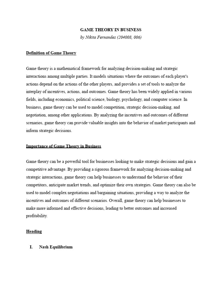 Game theory in Business | PDF | Game Theory | Economics Of Uncertainty