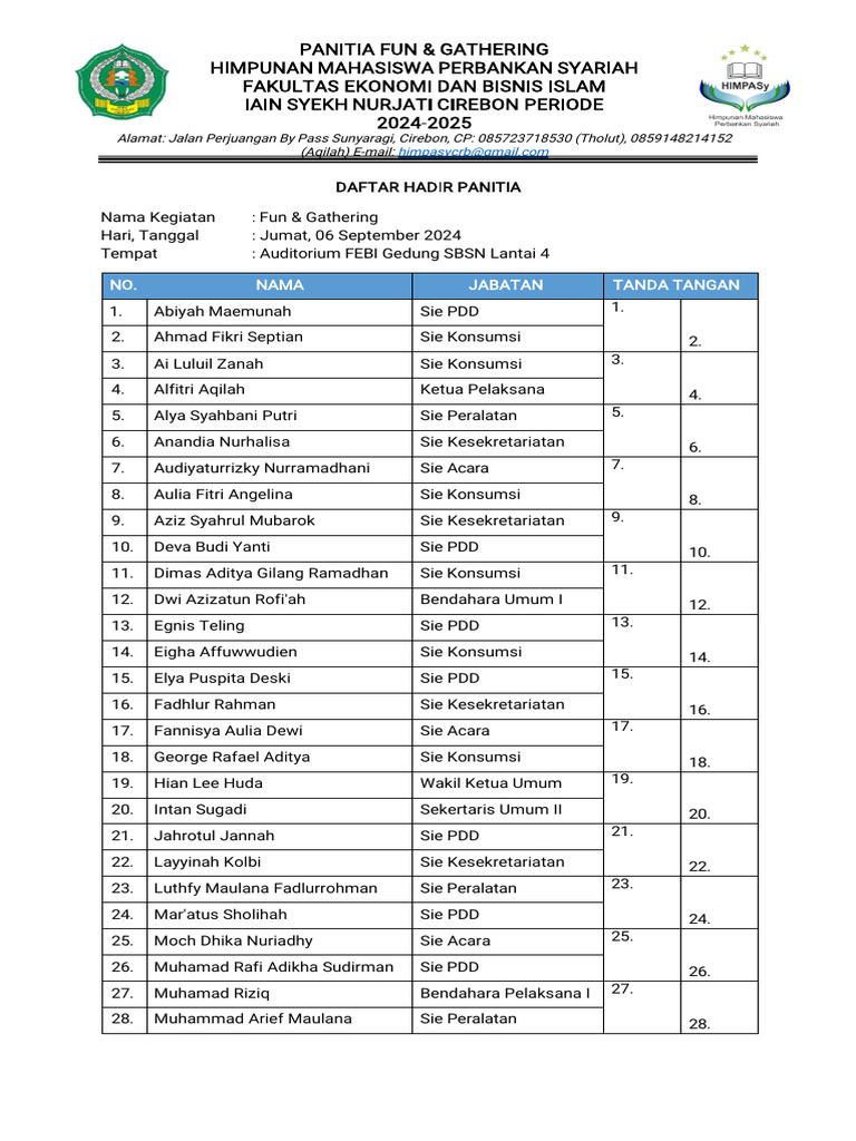 Absen Panitia F&G | PDF
