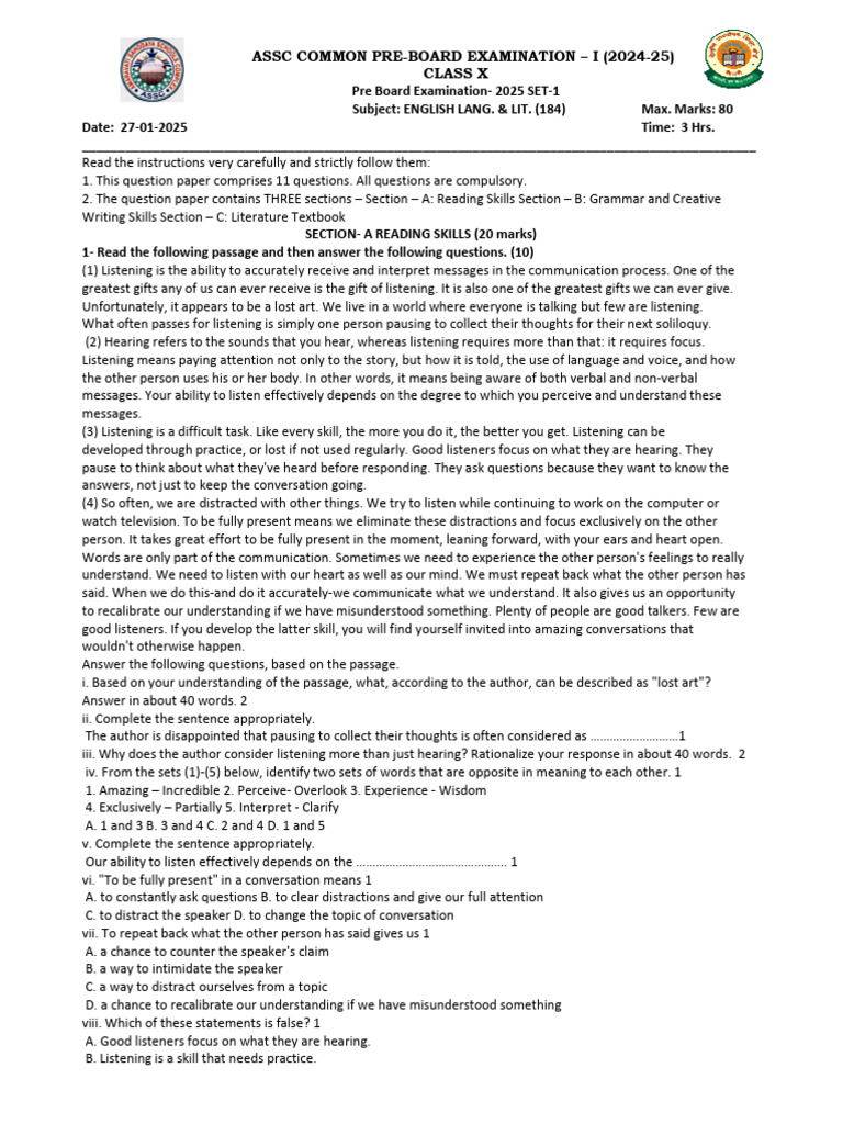 Assc Pre Board -2 ( Set -1) | PDF | Enlightenment In Buddhism