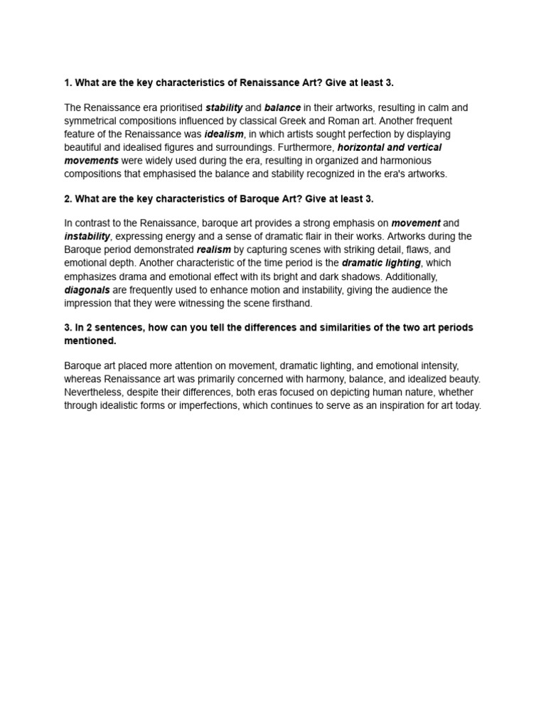 Renaissance vs Baroque Art Traits | PDF