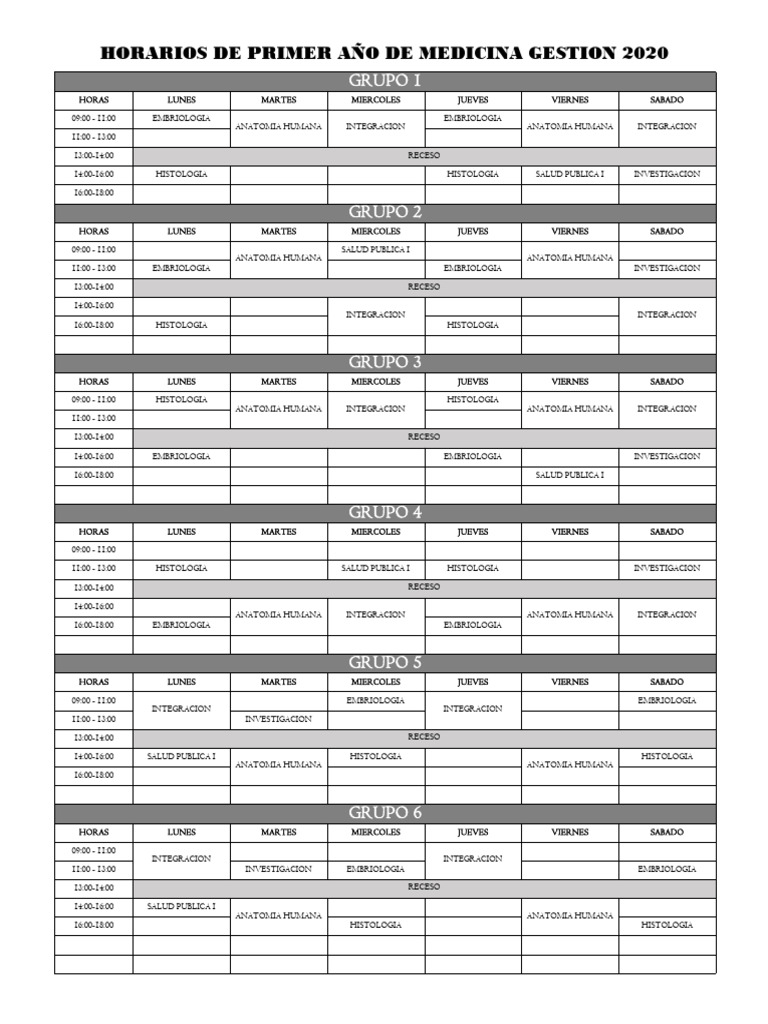 Horarios Medicina 2020: Grupo 3 | PDF