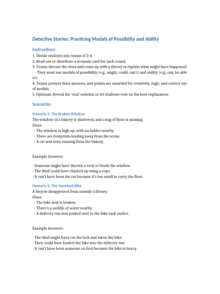 Detective Stories Modals Activity | PDF