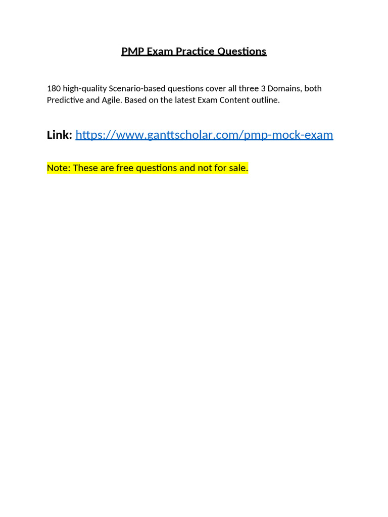 Free PMP Exam Practice Questions | PDF