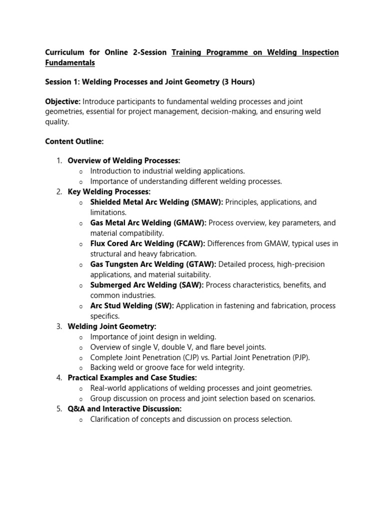 Welding Inspection Training Curriculum | PDF | Welding | Construction