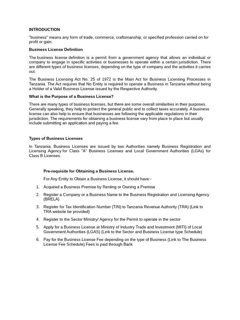 Tanzania Business Licensing Overview | PDF | Business | License