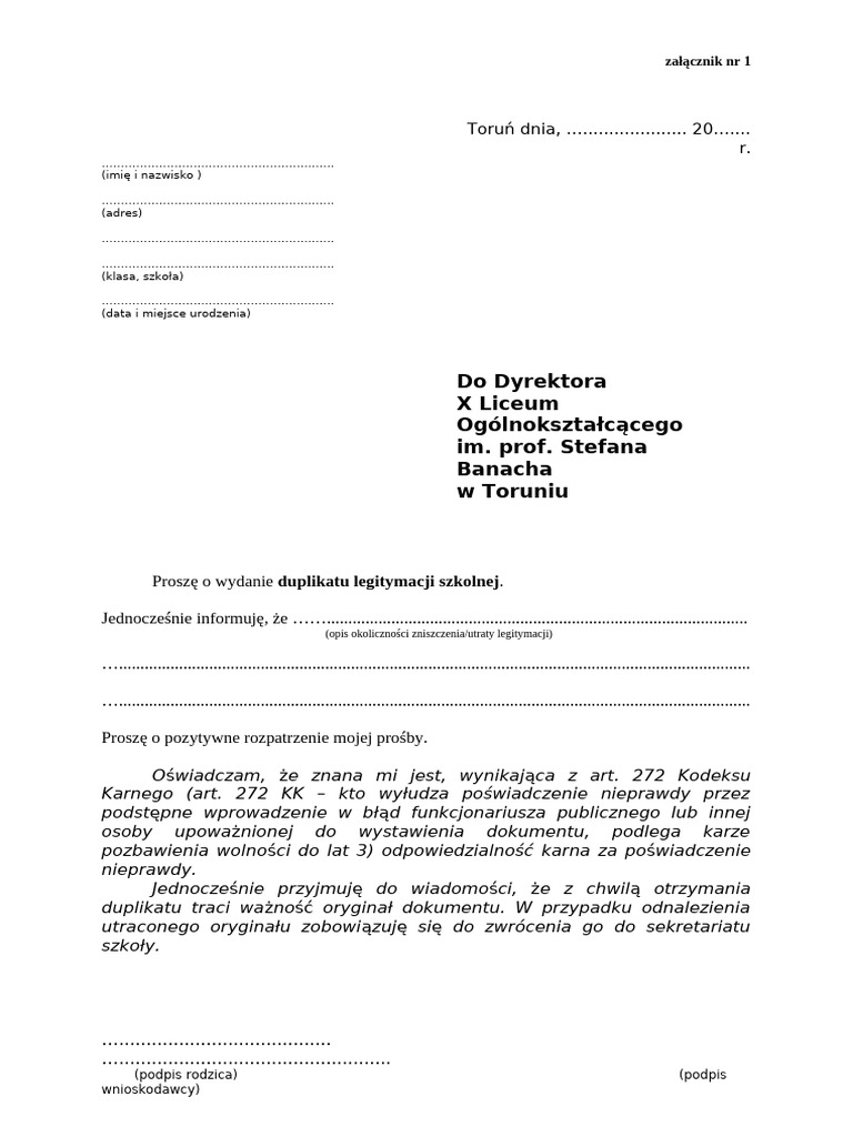 Wniosek Duplikat | PDF