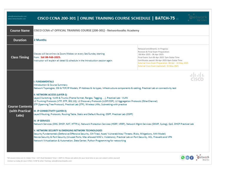 CCNA 200-301 - Training Schedule - B75 v1 (From Feb25) | PDF | Computer Network | Cisco ...