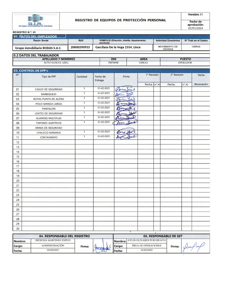 4 REGISTRO DE ENTREGAS DE EPP´s | PDF
