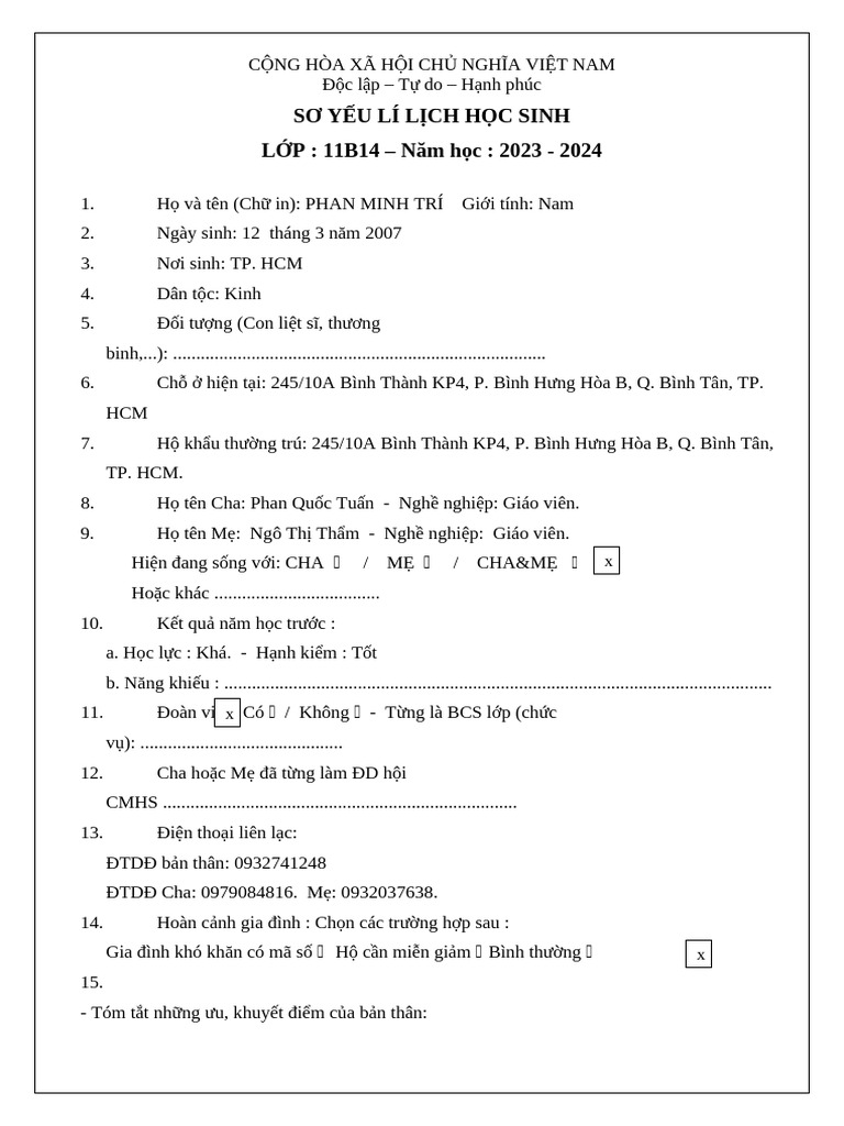 MAU SYLL Hoc Sinh | PDF